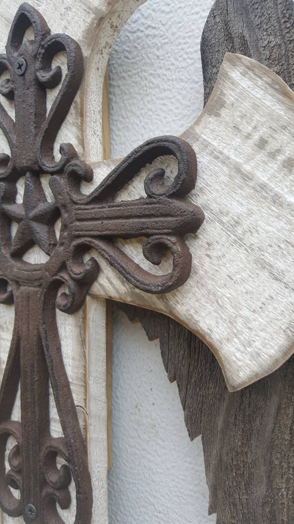 Off-white Ivory Angel Wing Cast Western Star Scroll Wall Cross | Etsy