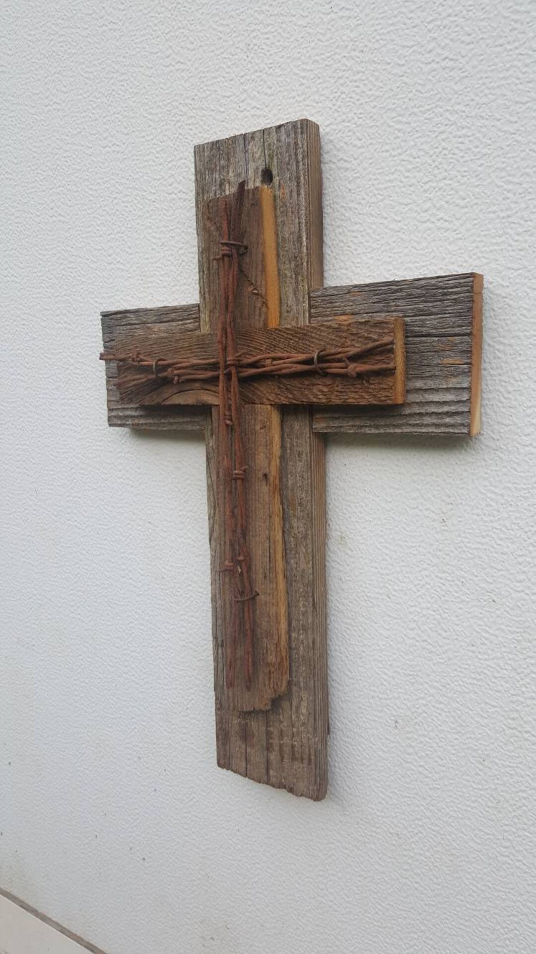 Small Barbed Wire Rustic Cedar Wood Wall Cross Decor Barbed Wire Cross ...
