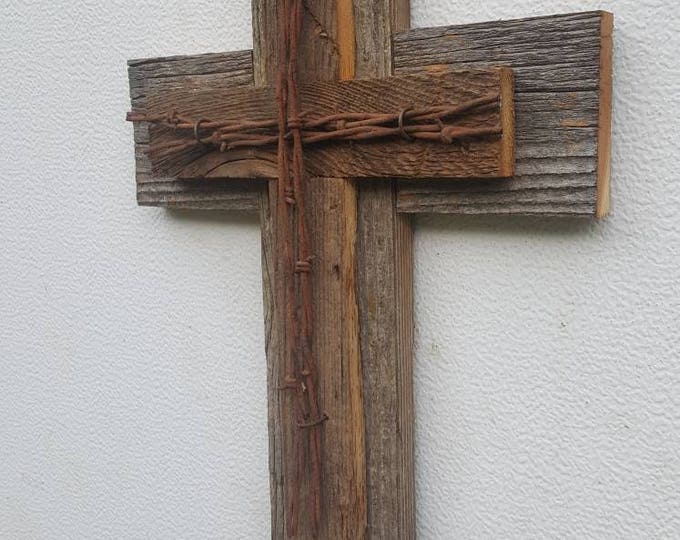 Small Barbed Wire Rustic Cedar Wood Wall Cross Decor Barbed Wire Cross ...