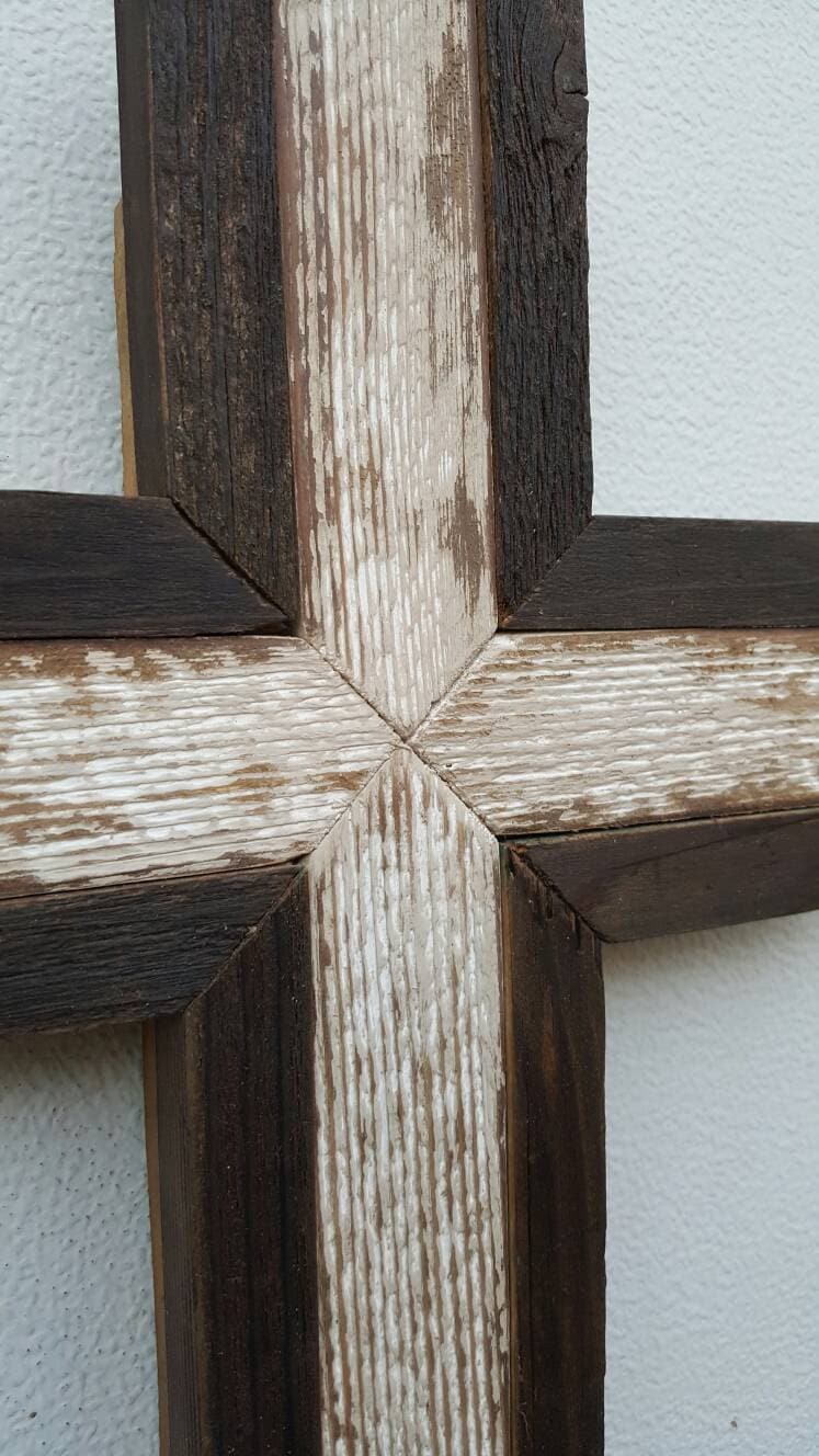 Art Deco Rustic Cedar Wood Cross Distressed White & Brown Wall - Etsy