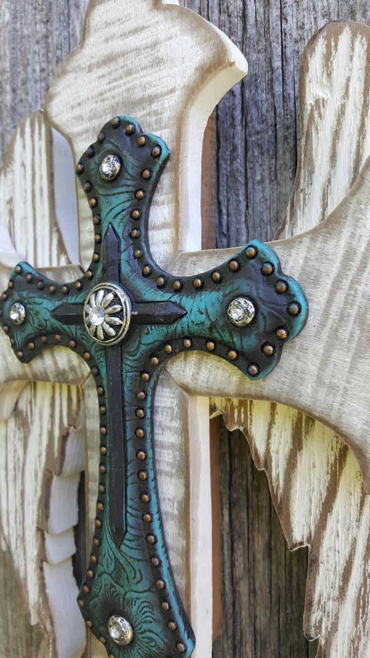 Small Ivory White Reclaimed Wood Wall Cross Western Turquoise - Etsy Canada