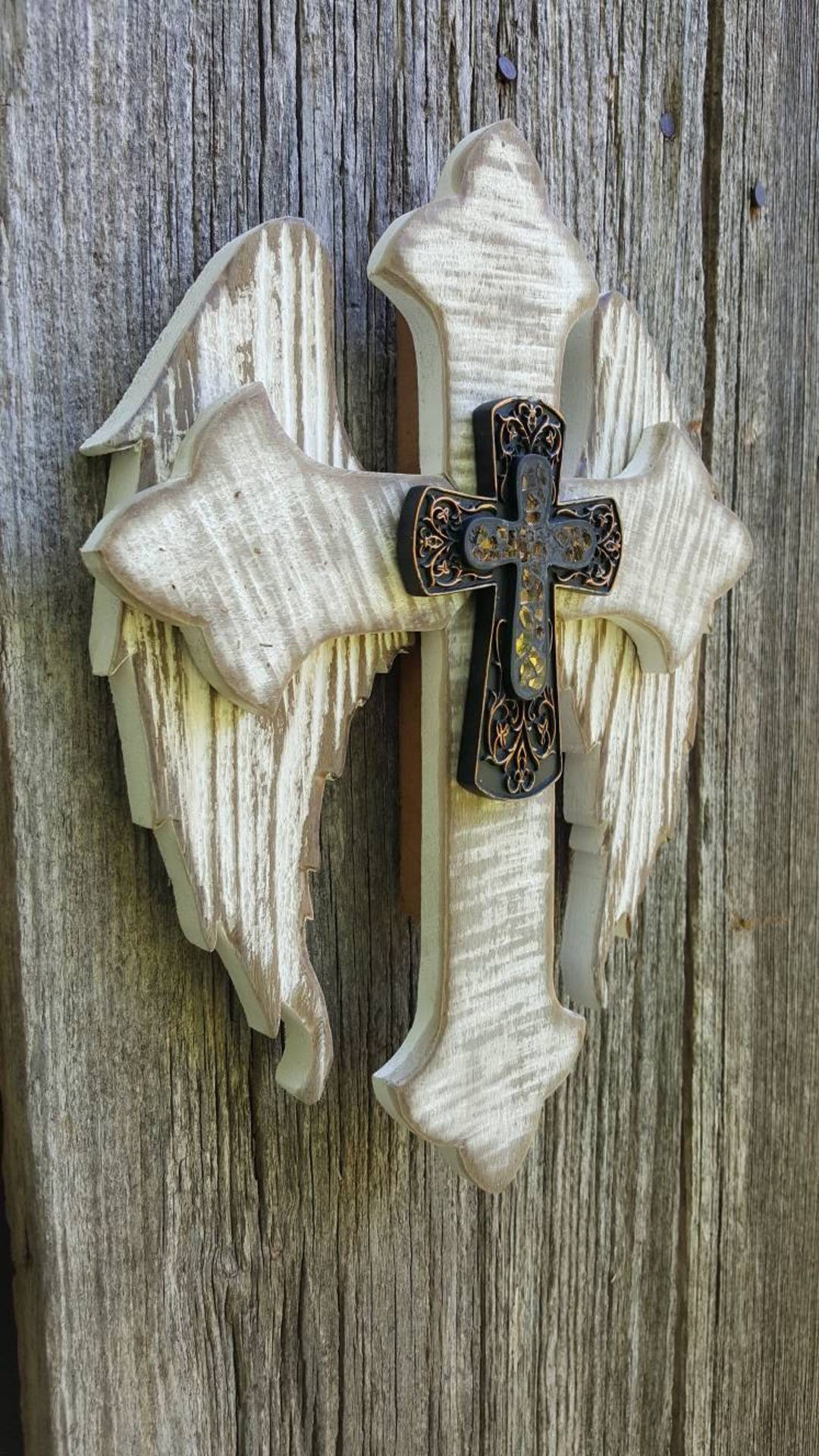 Small Ivory Angel Wing Wall Cross W/ Bronze Mosaic Center - Etsy