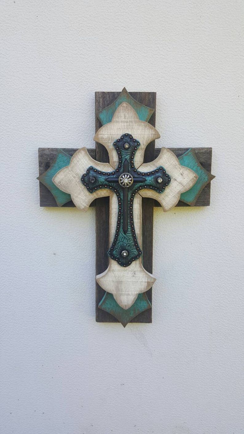 Small Turquoise Ivory Distressed Reclaimed Wood Wall Cross - Etsy