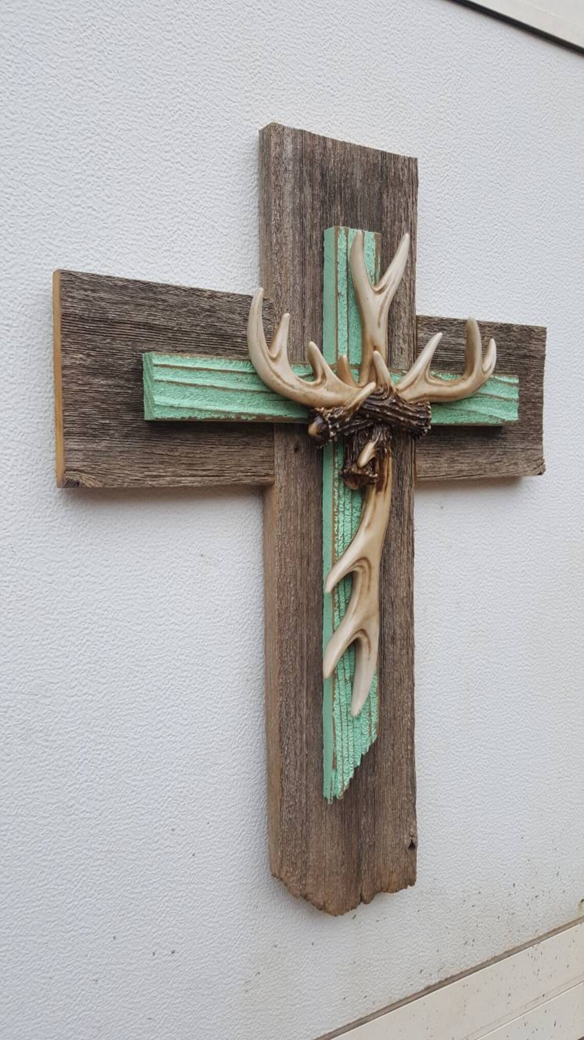 NEW Unique Rustic Mint green Country Deer Antler Cross | Etsy