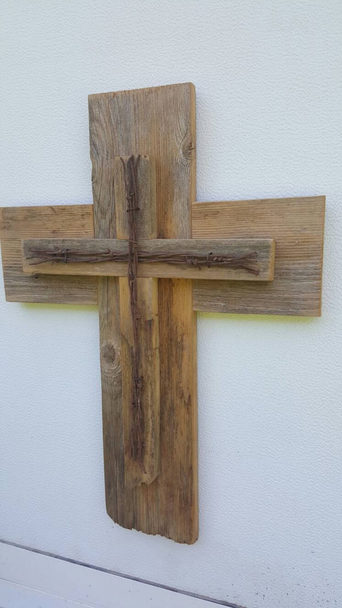 Barbed Wire Rustic Cedar Wood Wall Cross Decor Barbed Wire Repurposed ...