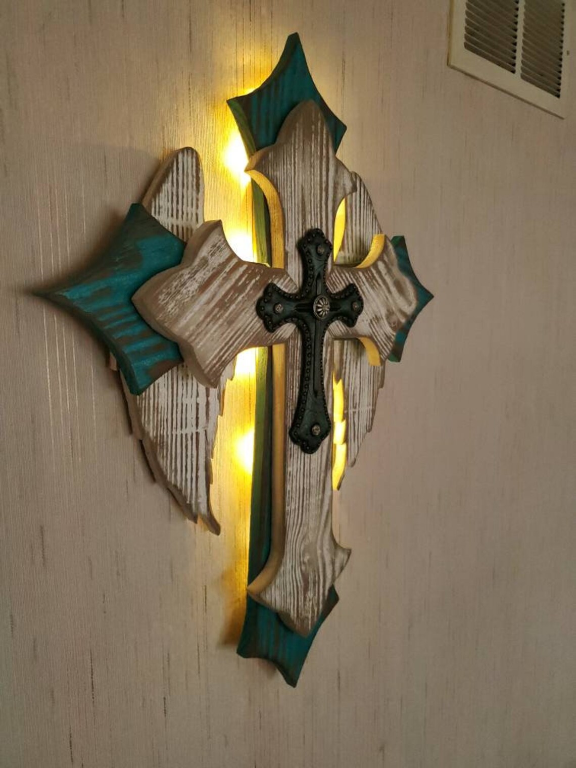 Backlit Cross Turquoise Rustic Cedar Pallet Wood Home Decor | Etsy