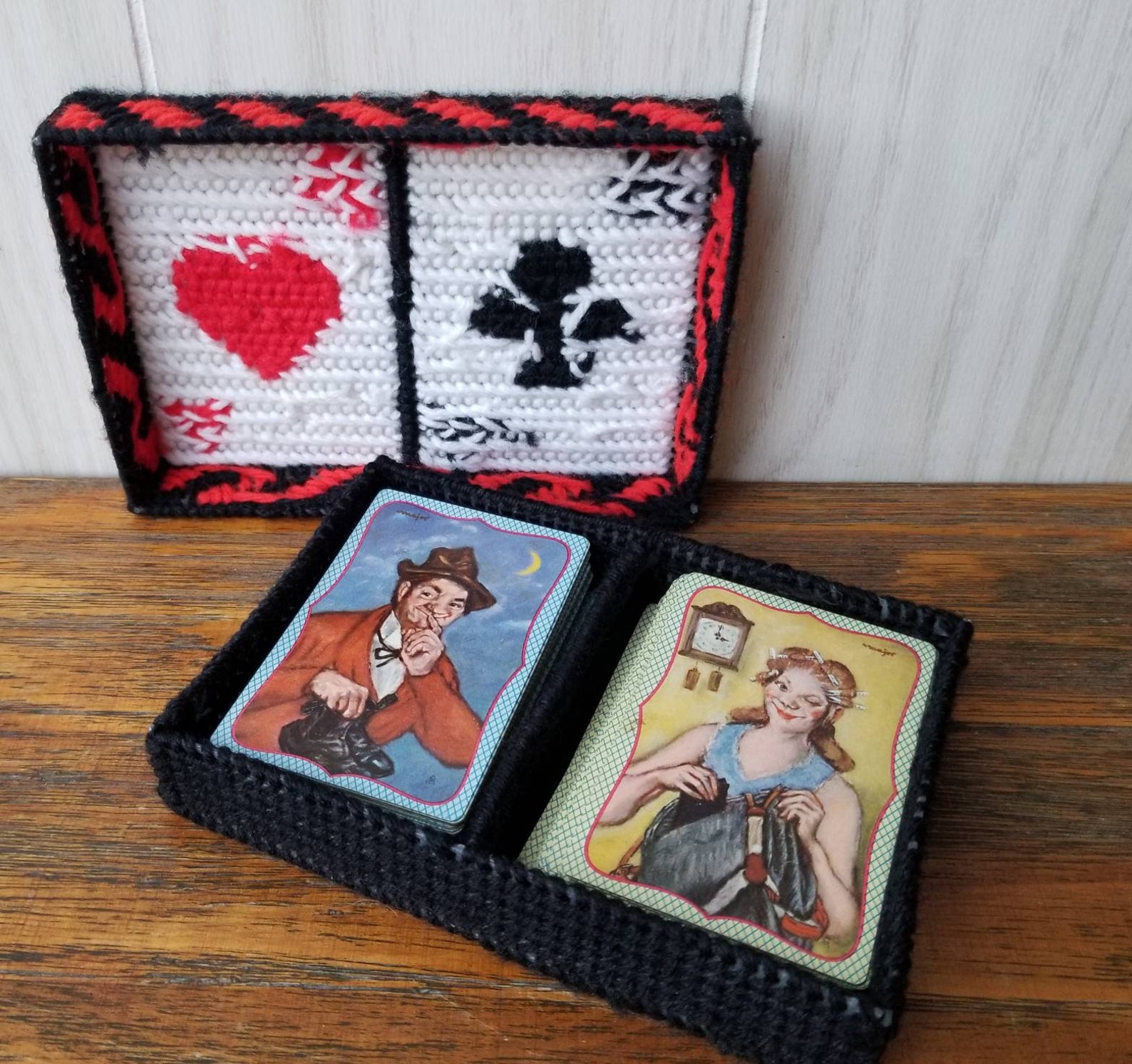 Vintage Crewel Art Playing CARD BOX - Etsy