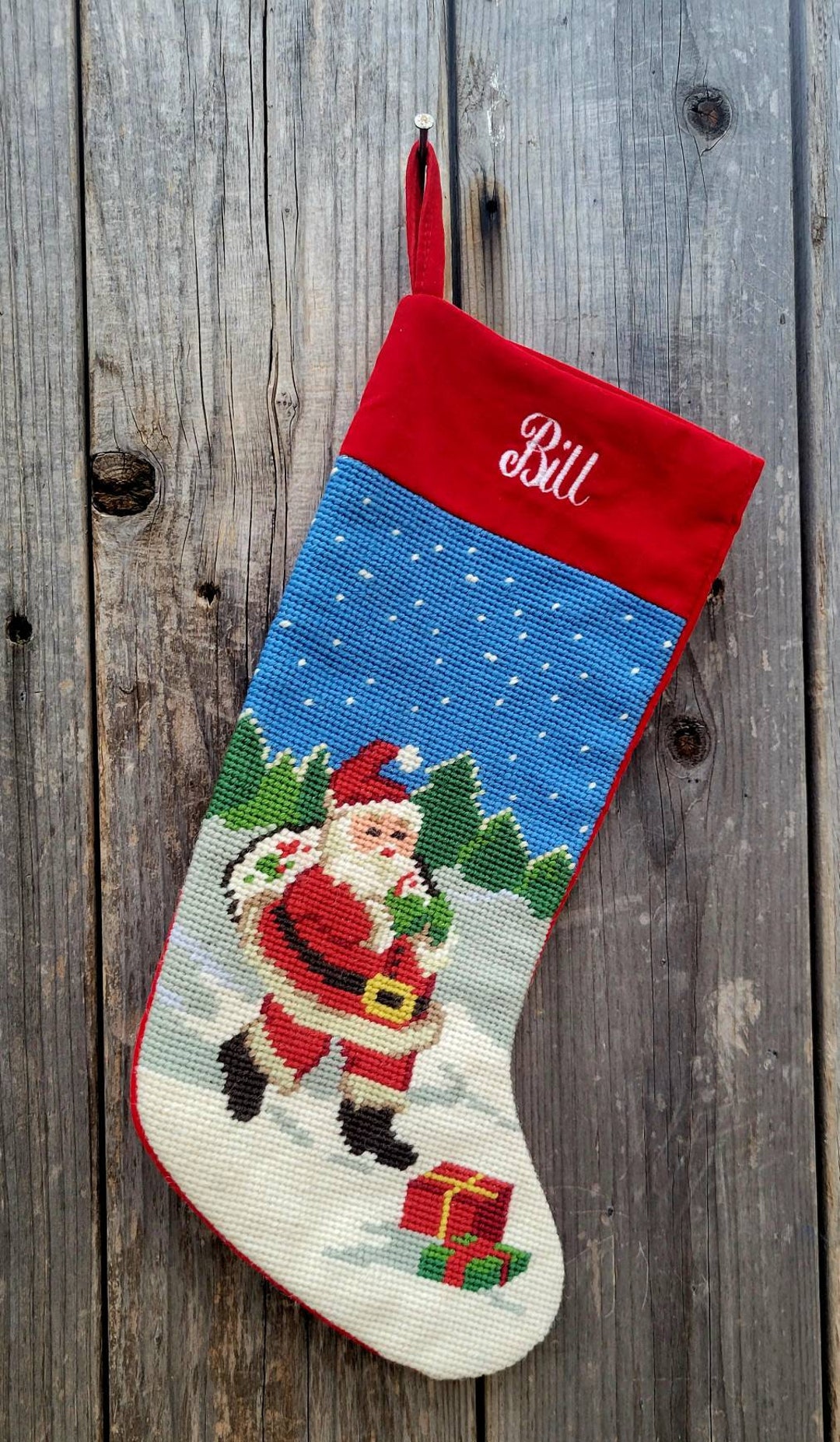 Vintage Needlepoint Santa Stocking - Etsy