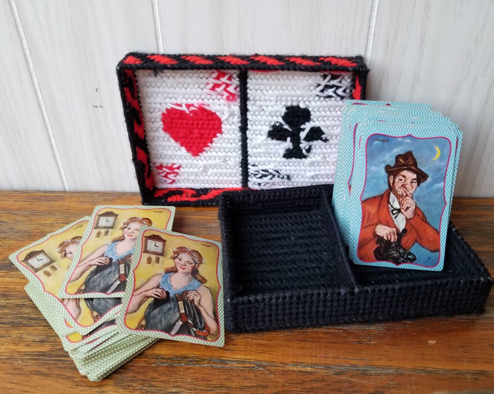 Vintage Crewel Art Playing CARD BOX - Etsy