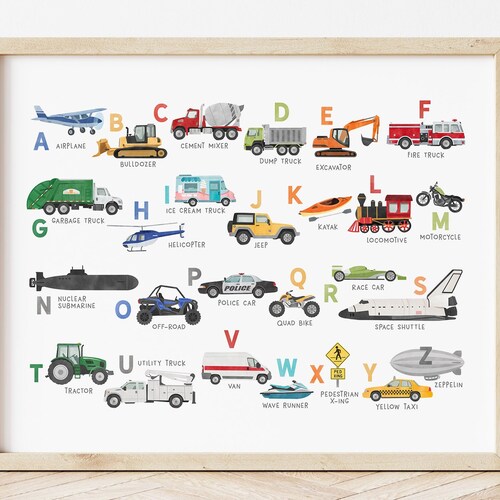 Vehicle Alphabet Transportation Poster Vehicle ABC Print - Etsy
