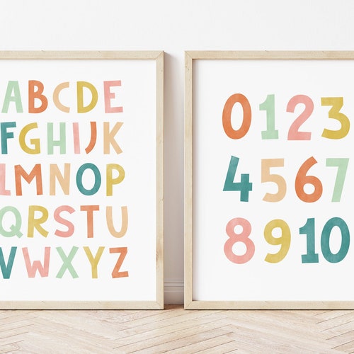 Alphabet Numbers Poster Nursery Alphabet Print ABC 123 - Etsy
