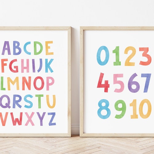 Alphabet Numbers Poster Nursery Alphabet Print ABC 123 - Etsy