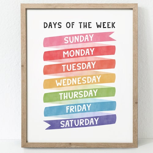 Days of the Week Print Educational Print Printable Wall Art - Etsy
