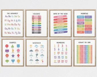 Educational Prints Set of 8 Preschool Posters Classroom - Etsy