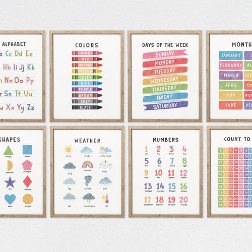 Rainbow Geometric Shapes Wall Art Nursery Art Homeschool | Etsy