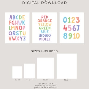 Rainbow Alphabet Numbers Colors Poster, Nursery Alphabet Print, ABC 123 ...