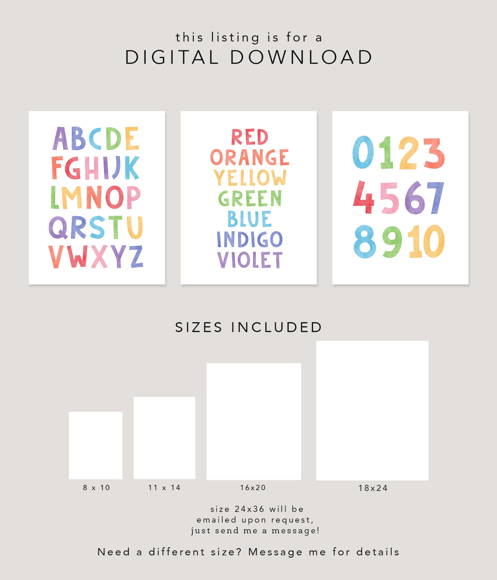 Rainbow Alphabet Numbers Colors Poster, Nursery Alphabet Print, ABC 123 ...