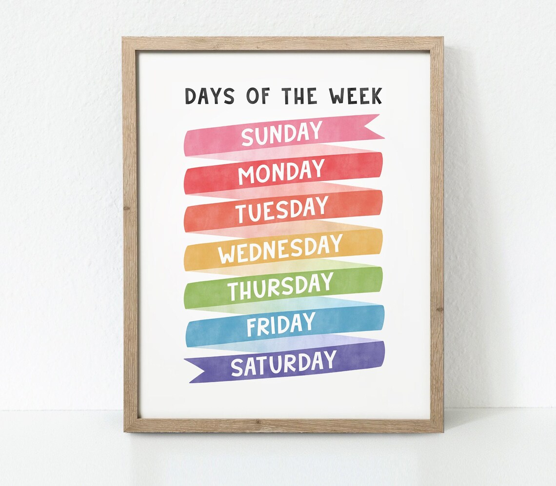 Days of the Week Print Educational Print Printable Wall Art | Etsy