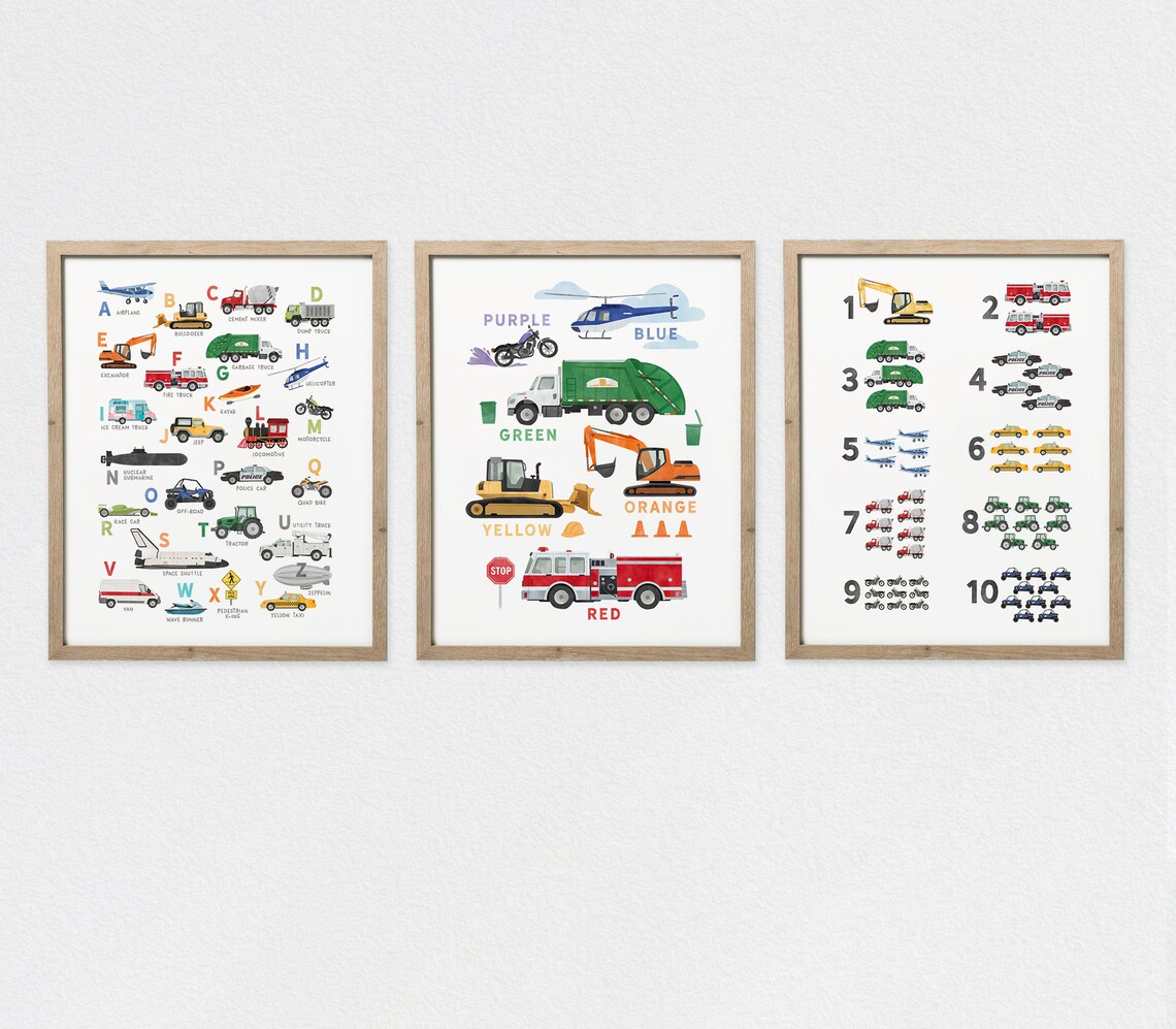 Transportation Poster Set, Vehicle ABC, Vehicle Art, Transportation ABC ...