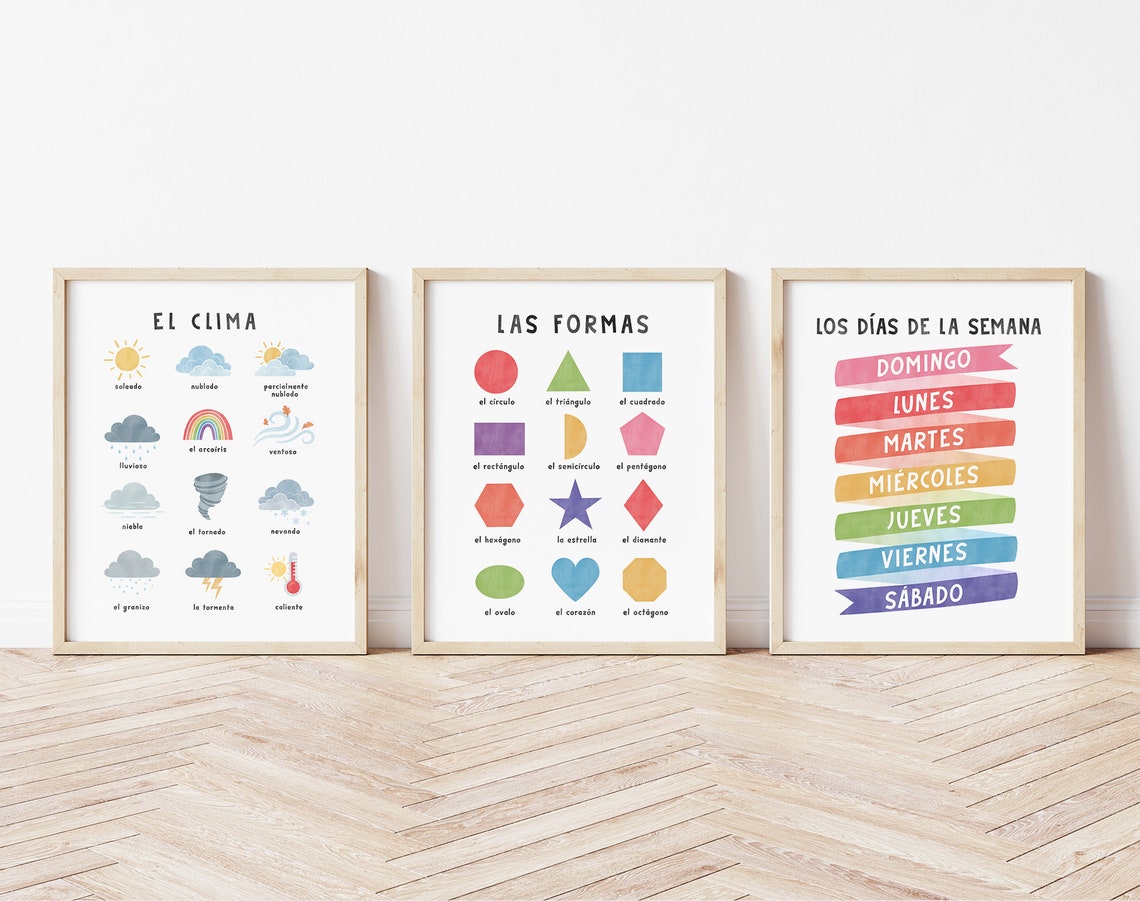 Educational Spanish Prints Set of 8 Preschool Posters - Etsy