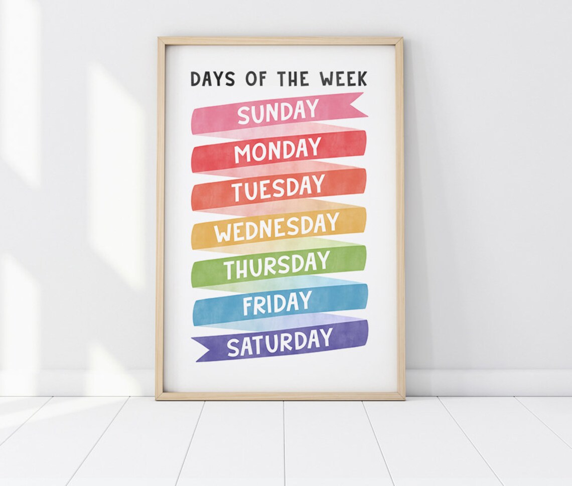 Days of the Week Print Educational Print Printable Wall Art | Etsy