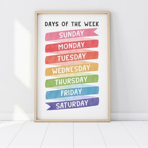 Days of the Week Print Educational Print Printable Wall Art | Etsy
