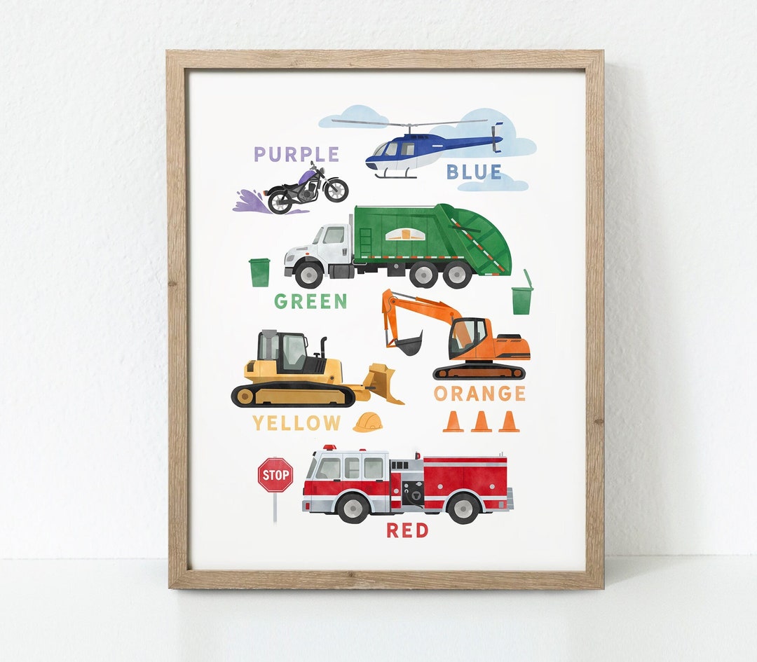 Vehicle Colors, Vehicle Art, Nursery Decor, Playroom Wall Decor, Colors ...
