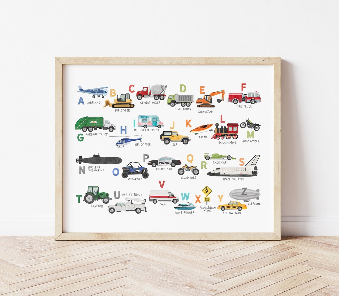 Vehicle Alphabet, Transportation Poster, Vehicle ABC Print, Nursery ...