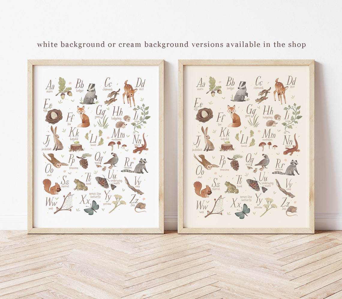 Woodland Alphabet Poster, Woodland Alphabet Print, Woodland Nursery ...