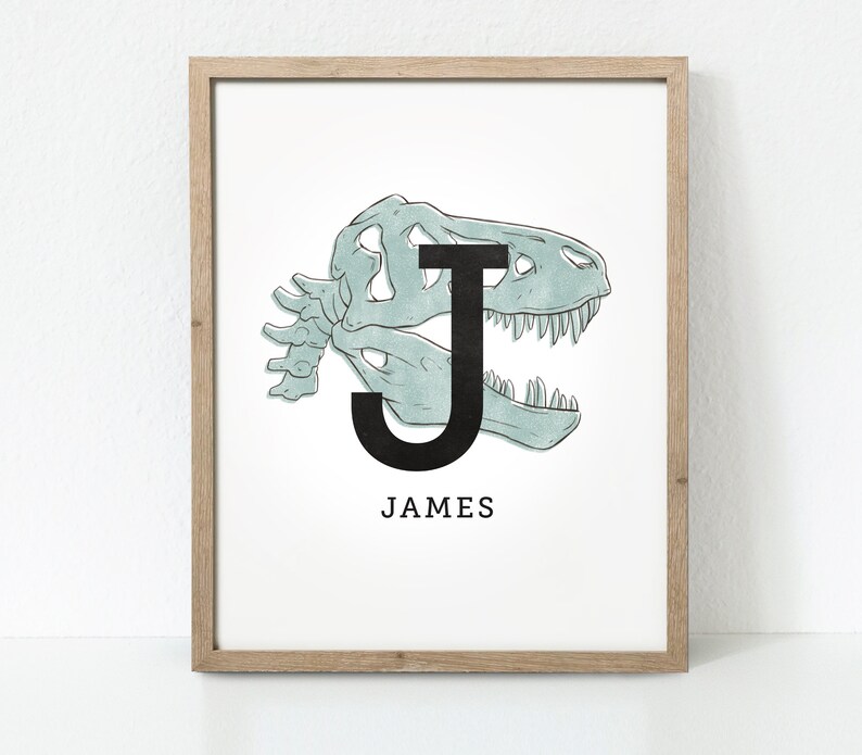 Dinosaur Wall Art, Dinosaur Printable, Custom Monogram Print, Dinosaur ...