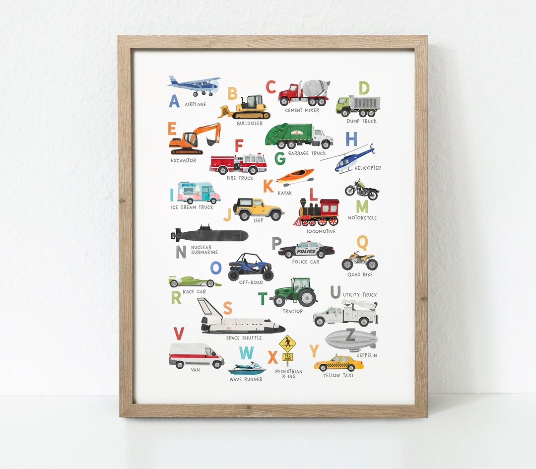 Vehicle Alphabet, Transportation Poster, Vehicle ABC Print, Nursery ...