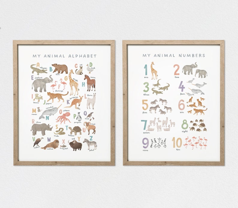 Animal Alphabet Numbers Set, Animal Numbers, Animal ABC Poster ...
