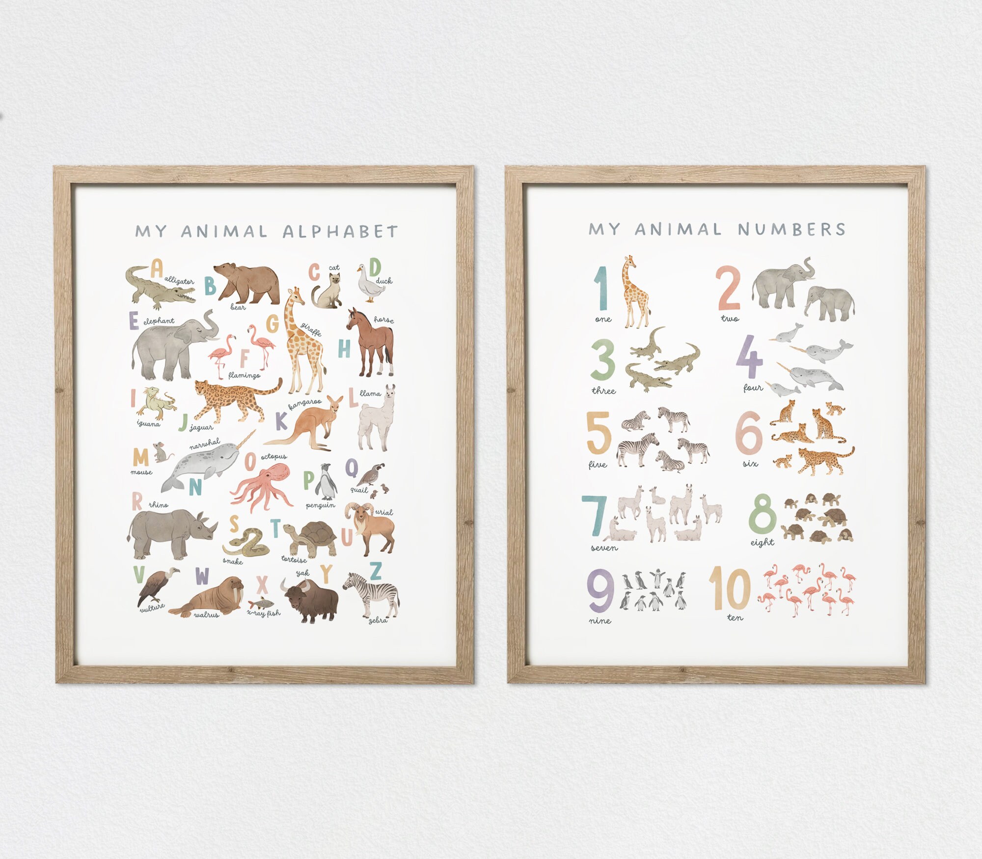 Animal Alphabet Numbers Set, Animal Numbers, Animal ABC Poster ...