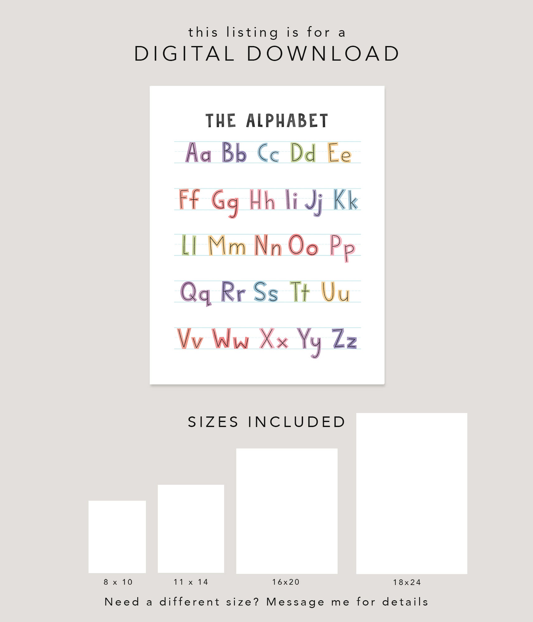 Alphabet Print Educational Print Printable Wall Art ABC - Etsy