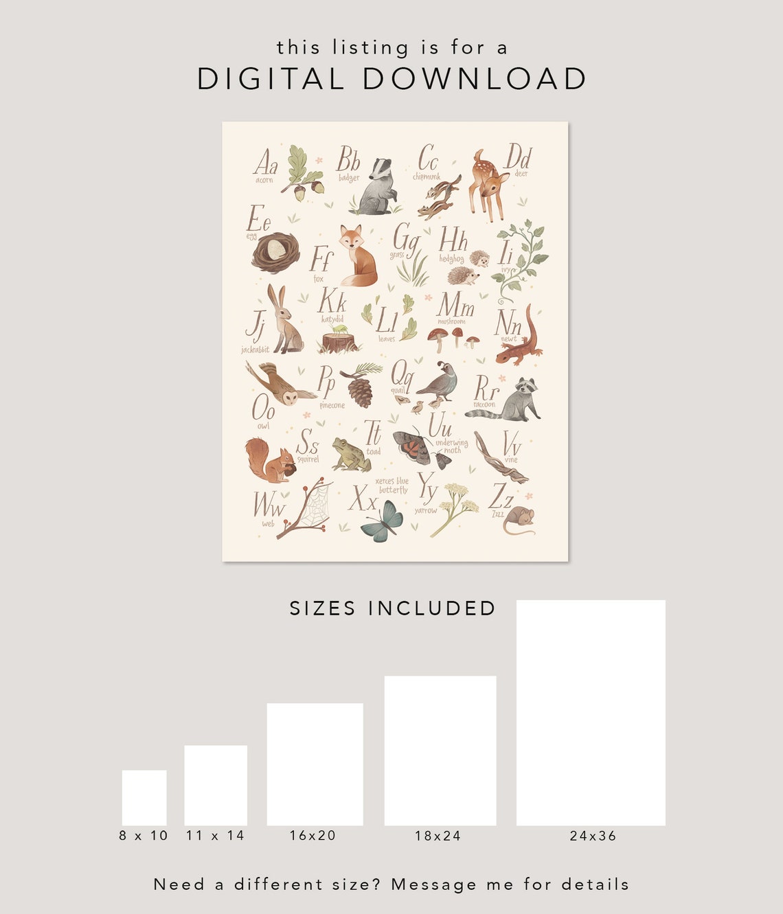 Woodland Alphabet Poster Woodland Alphabet Print Woodland - Etsy Canada