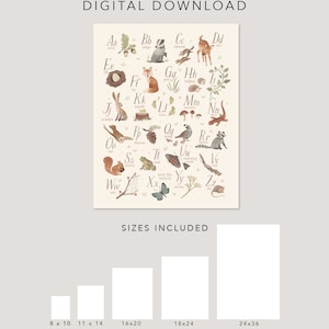 Woodland Alphabet Poster, Woodland Alphabet Print, Woodland Nursery ...