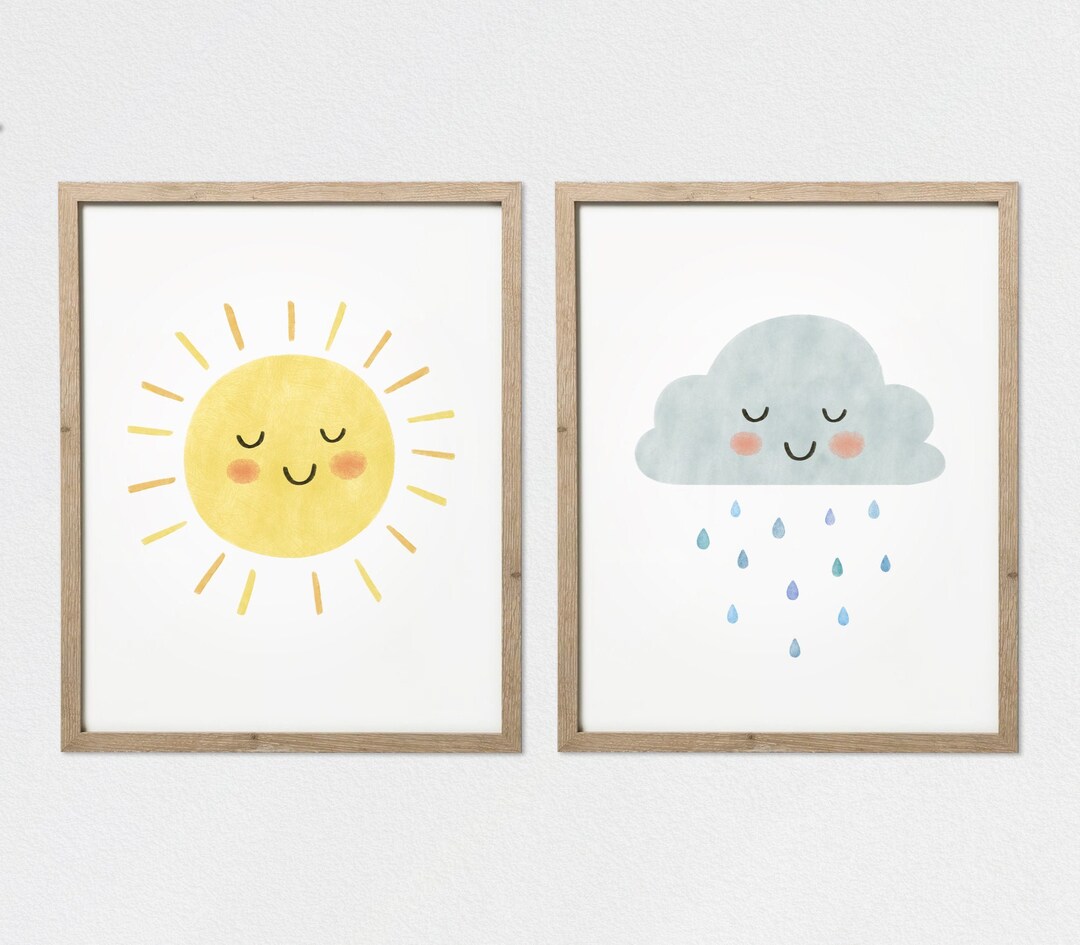 Sunshine Nursery Print, Sun and Cloud Art Print, Neutral Nursery Decor ...