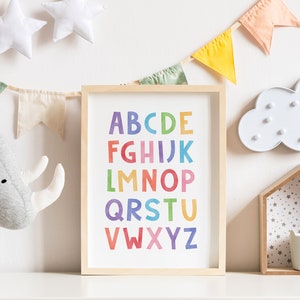 Rainbow Alphabet Numbers Colors Poster, Nursery Alphabet Print, ABC 123 ...
