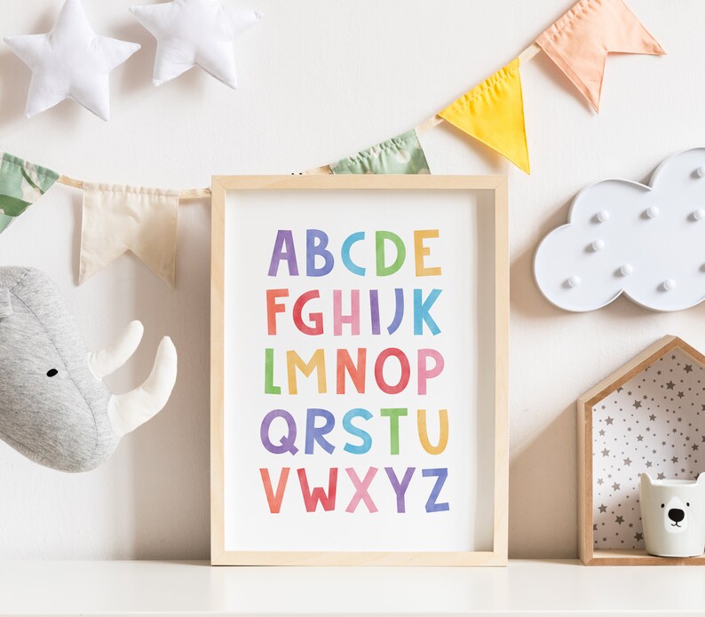 Rainbow Alphabet Numbers Colors Poster, Nursery Alphabet Print, ABC 123 ...