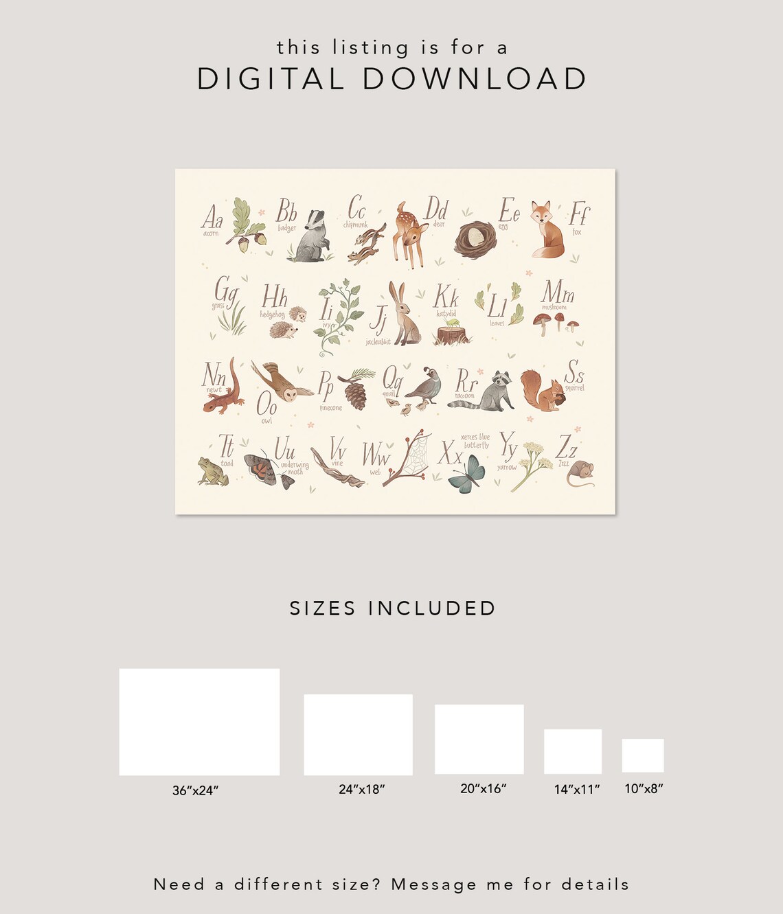 Horizontal Woodland Alphabet Poster Landscape Woodland - Etsy
