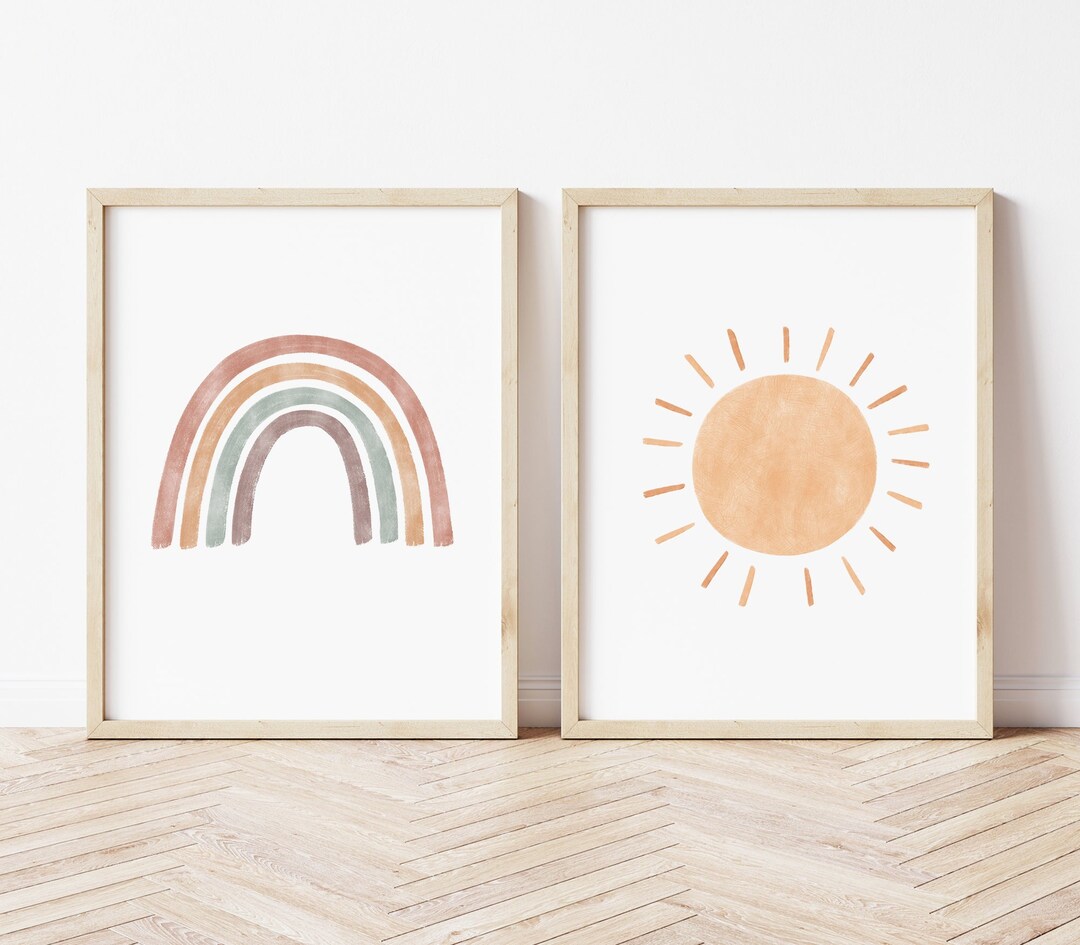 Neutral Sun Print, Watercolor Sun Print, Boho Rainbow, Neutral Rainbow ...