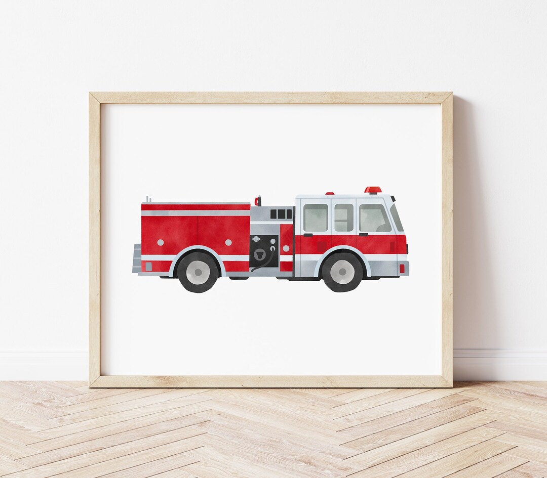 Fire Truck Print, Vehicle Wall Art, Construction Prints, Playroom Wall ...