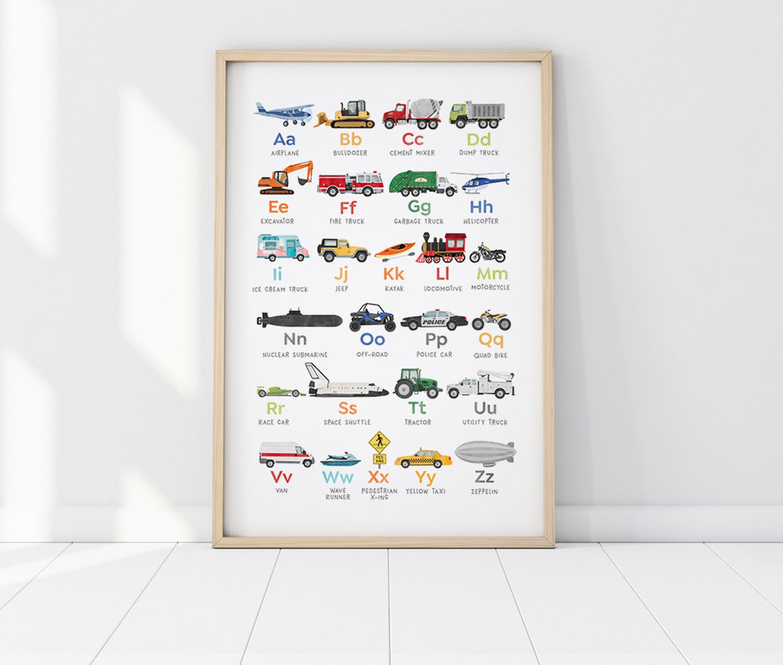 Vehicle Alphabet, Transportation Poster, Vehicle ABC Print, Nursery ...