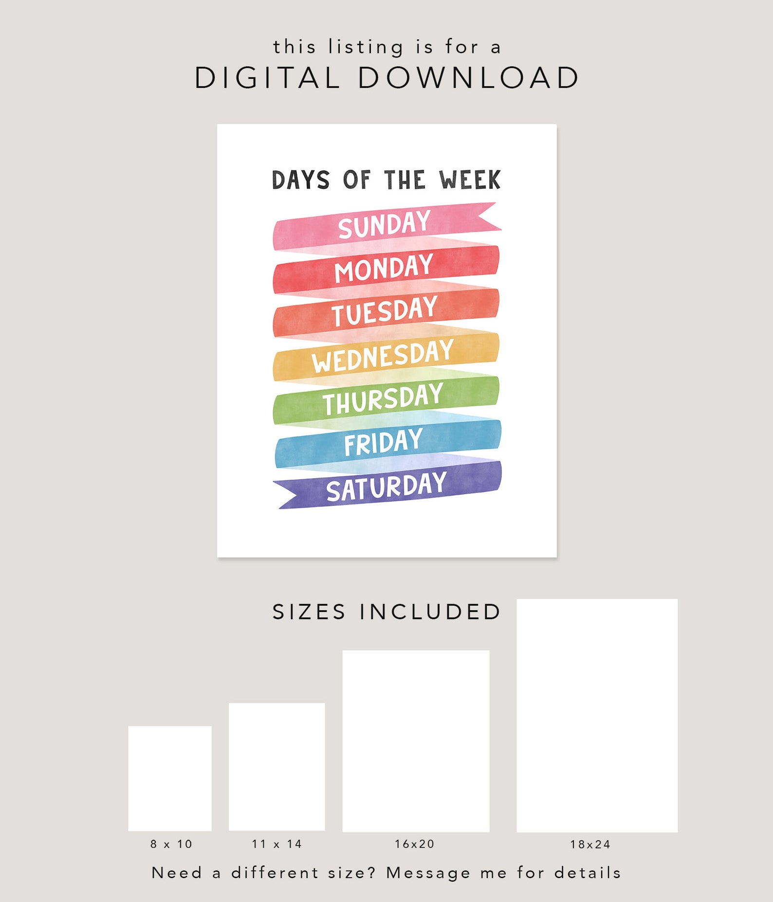 Days of the Week Print Educational Print Printable Wall Art | Etsy