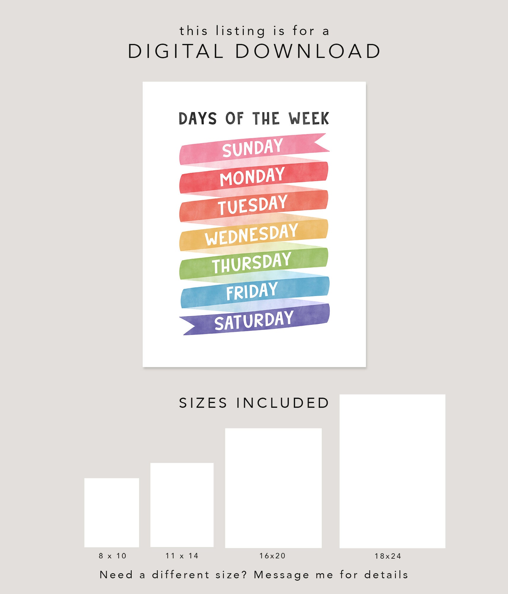 Days of the Week Print Educational Print Printable Wall Art - Etsy