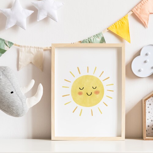 Sunshine Nursery Print Sun and Cloud Art Print Neutral - Etsy