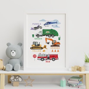 Vehicle Colors, Vehicle Art, Nursery Decor, Playroom Wall Decor, Colors ...