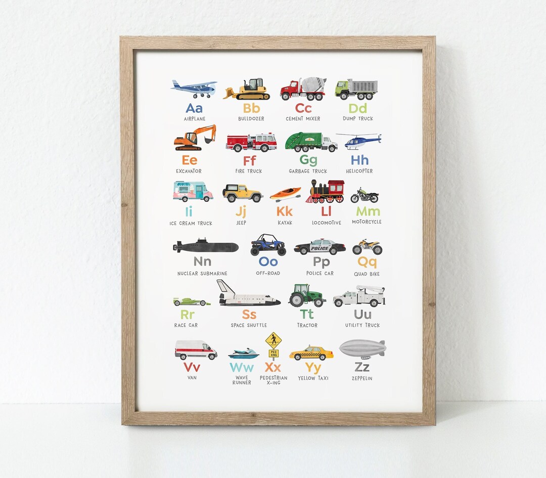Vehicle Alphabet, Transportation Poster, Vehicle ABC Print, Nursery ...