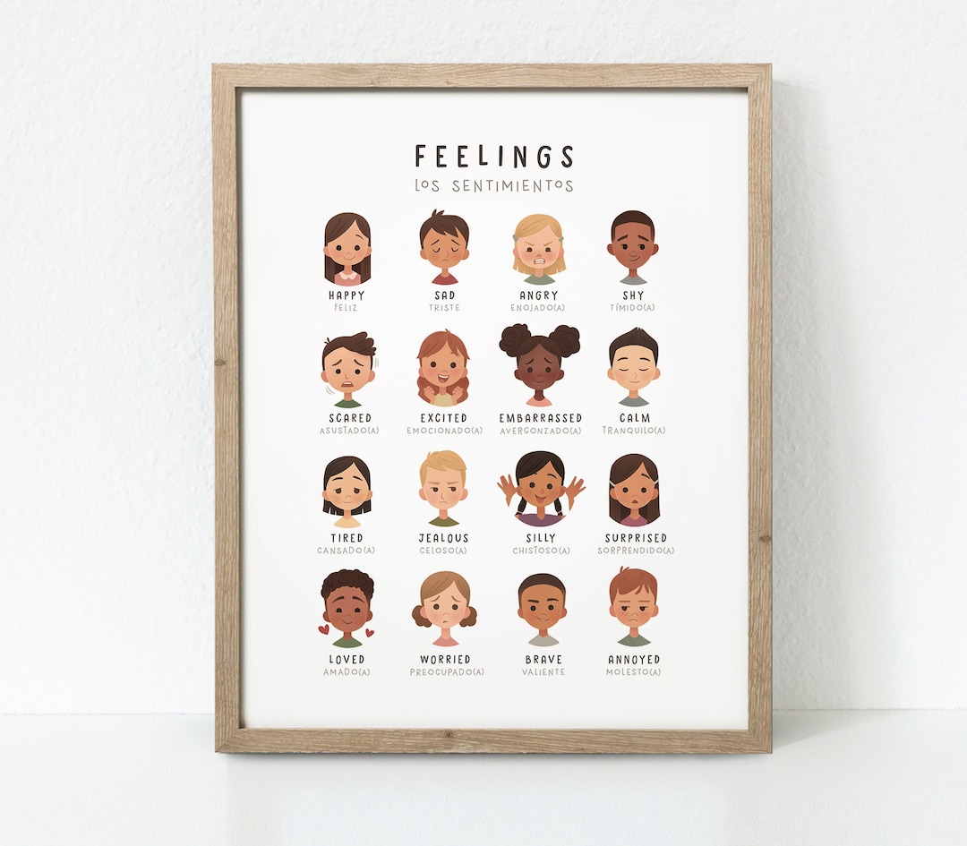 Bilingual Feelings Poster, Spanish English Emotions Chart, Bilingual ...