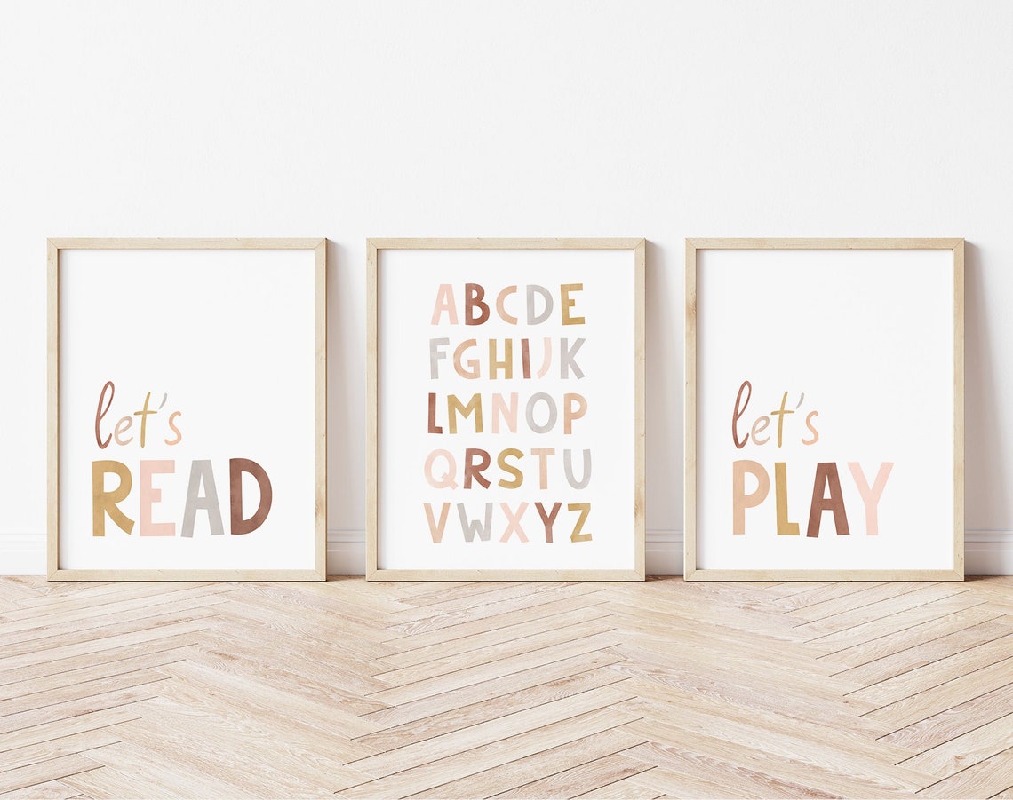 Neutral Alphabet Poster, Nursery Alphabet Print, Let's Play Let's Read ...